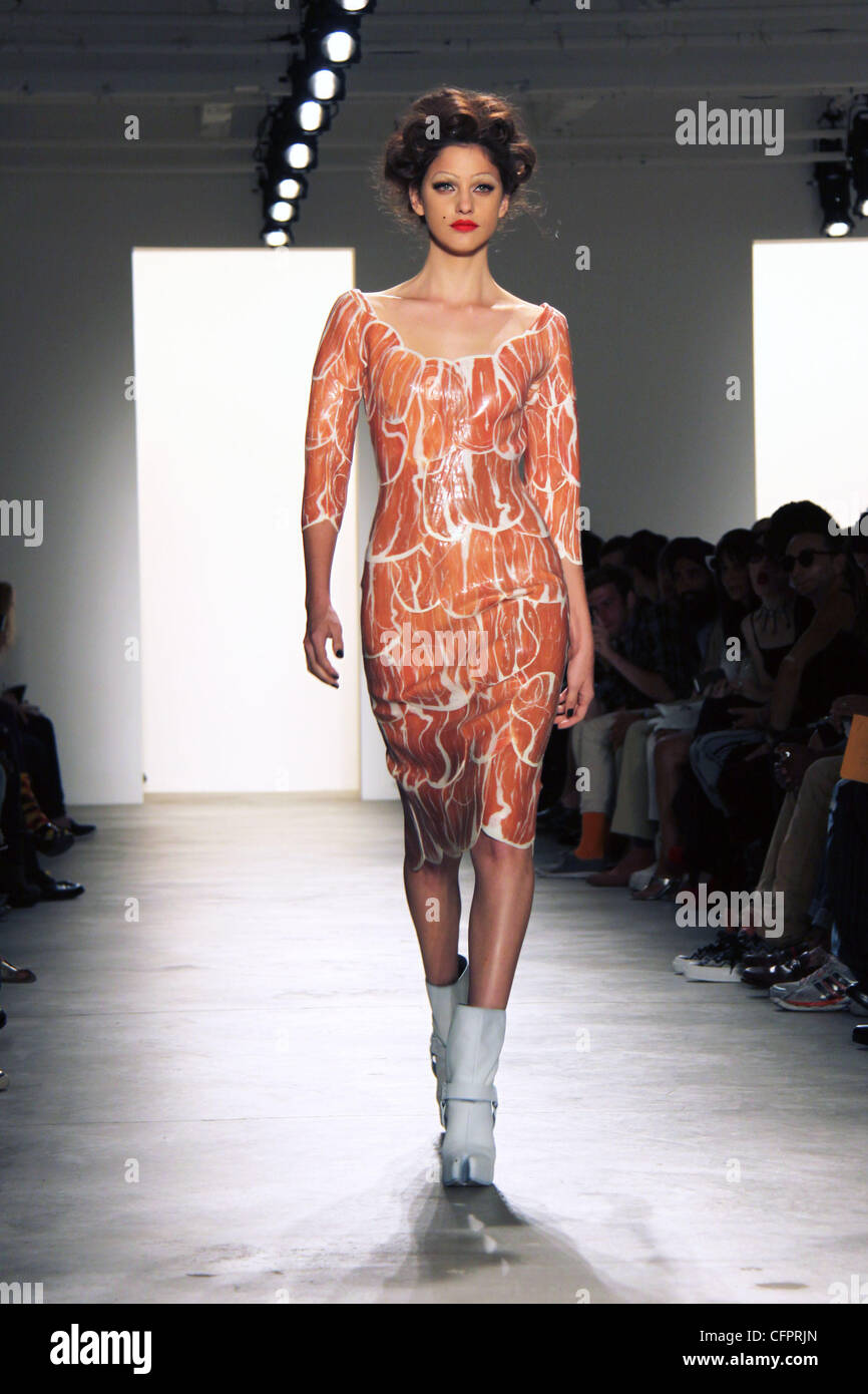 Model wearing a meat dress Mercedes-Benz IMG New York Fashion Week ...