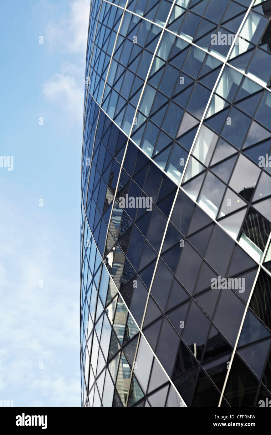 Close up of the London Gherkin from street level on a sunny day Stock ...