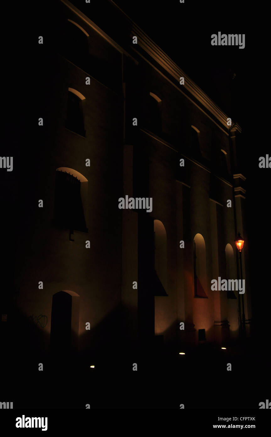 illuminated, old house at night Stock Photo - Alamy