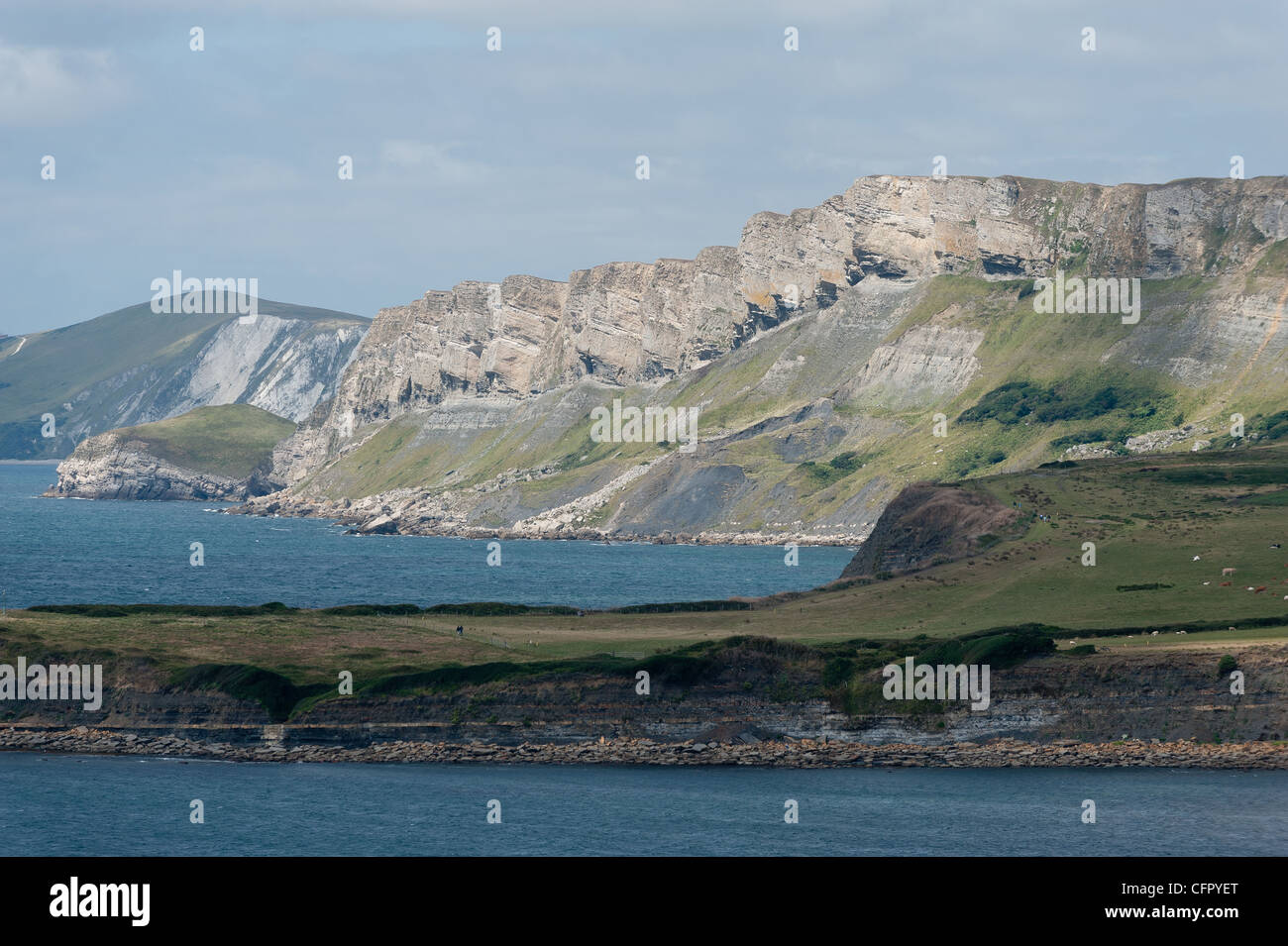 View west from Clavell Tower, Kimmeridge Bay, Dorset, featuring Broad Bench (foreground) and the ...