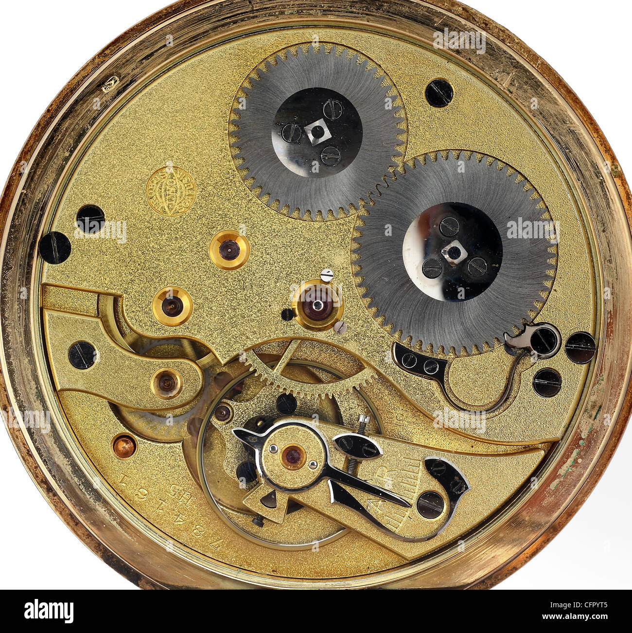 pocket watch machinery macro detail isolated in white Stock Photo - Alamy