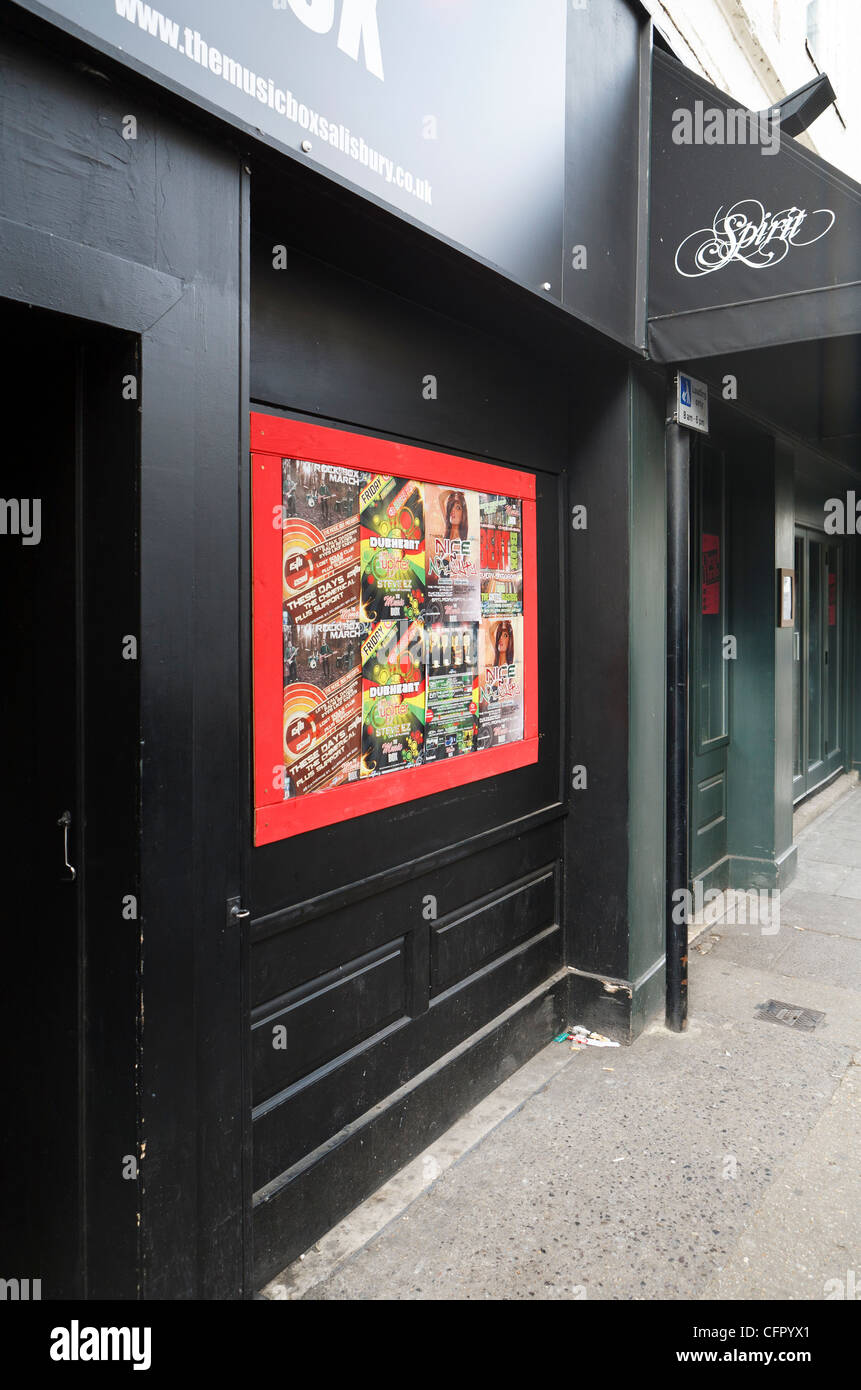 Posters outside a UK nightclub Stock Photo - Alamy