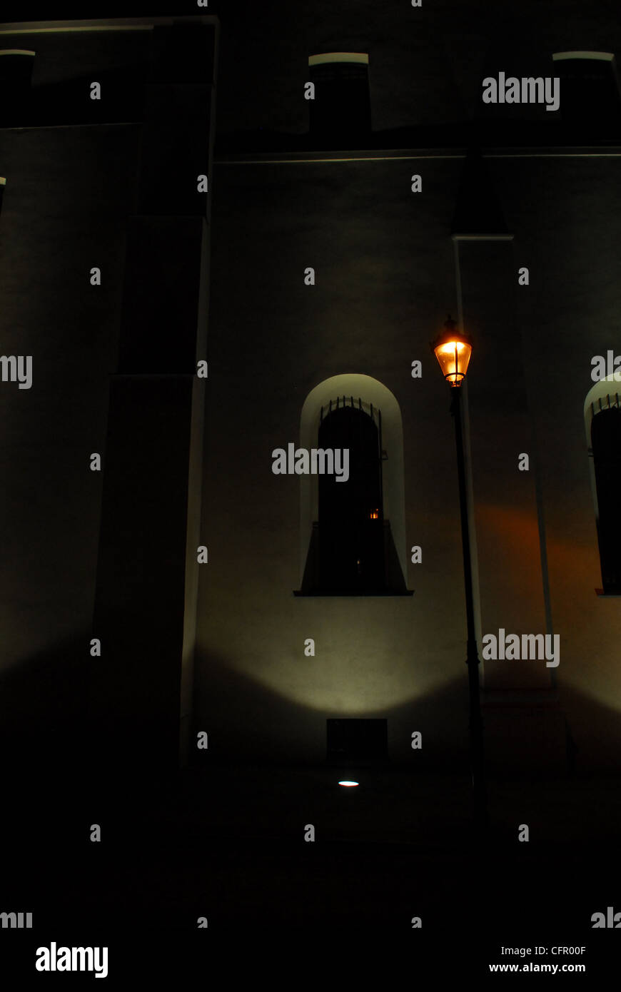 illuminated, old house at night Stock Photo - Alamy