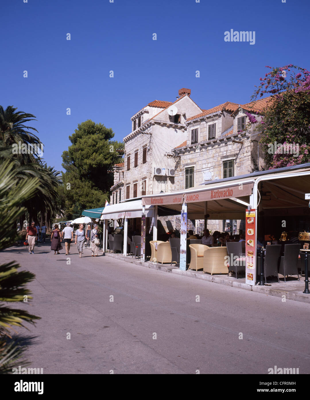 Shops restaurants and cafes by he seafront Cavtat Dalamatia Croatia ...