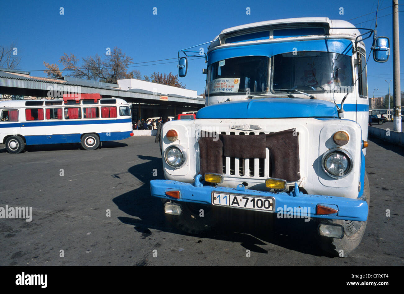 Passenger buses at the bus station, Tashkent, Uzbekistan, Central Asia ...