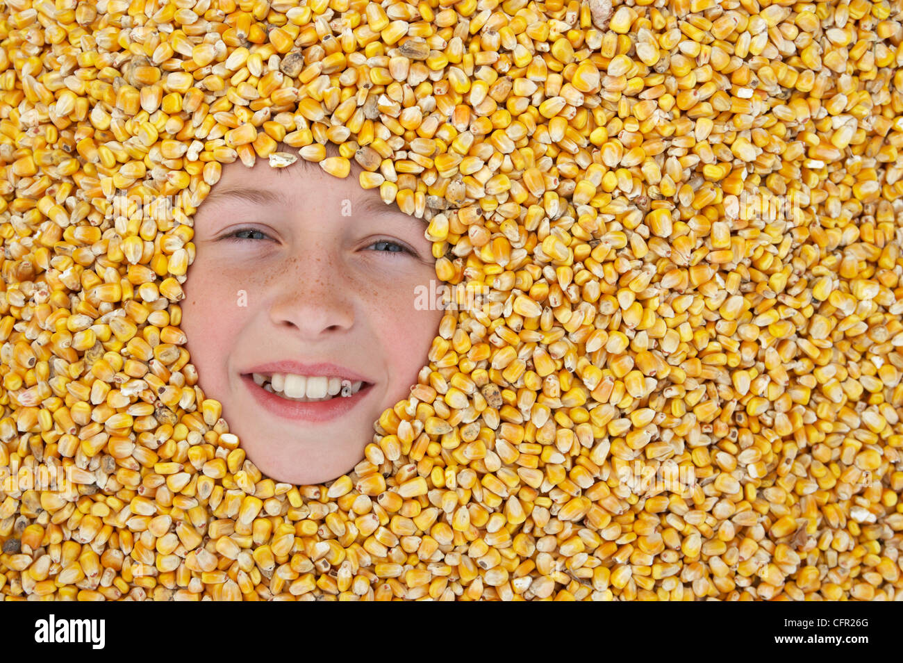 Boys Face Surrounded by Corn Kernels Stock Photo - Alamy