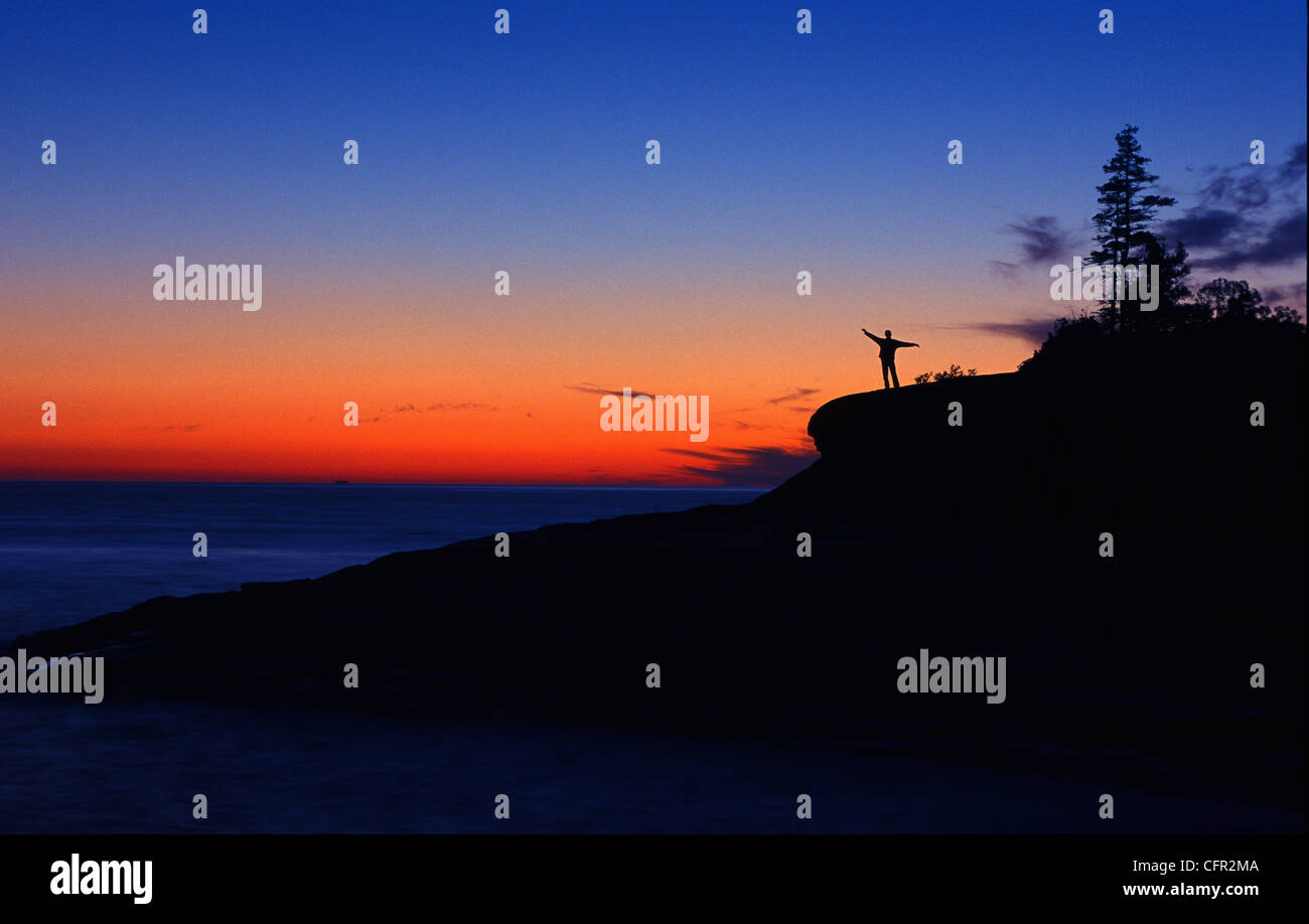 Silhouette at Sunset, Coast of Lake Superior, Northern Ontario Stock ...