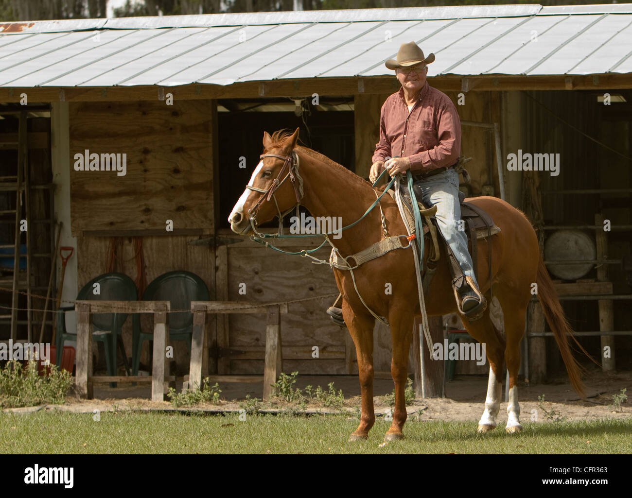 A cowboy heading out for a days work herding cows and mending fences ...