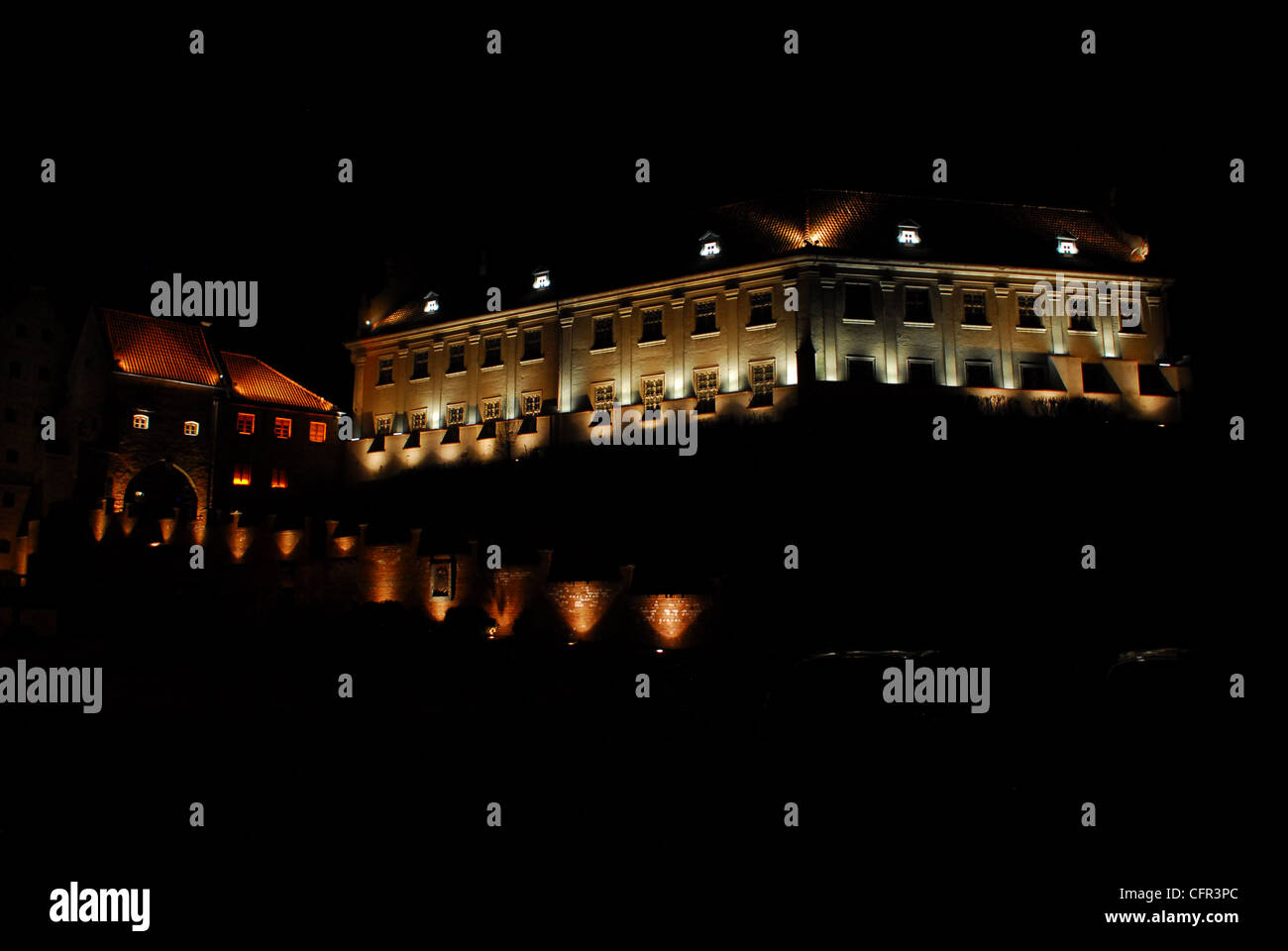 illuminated, old house at night Stock Photo - Alamy
