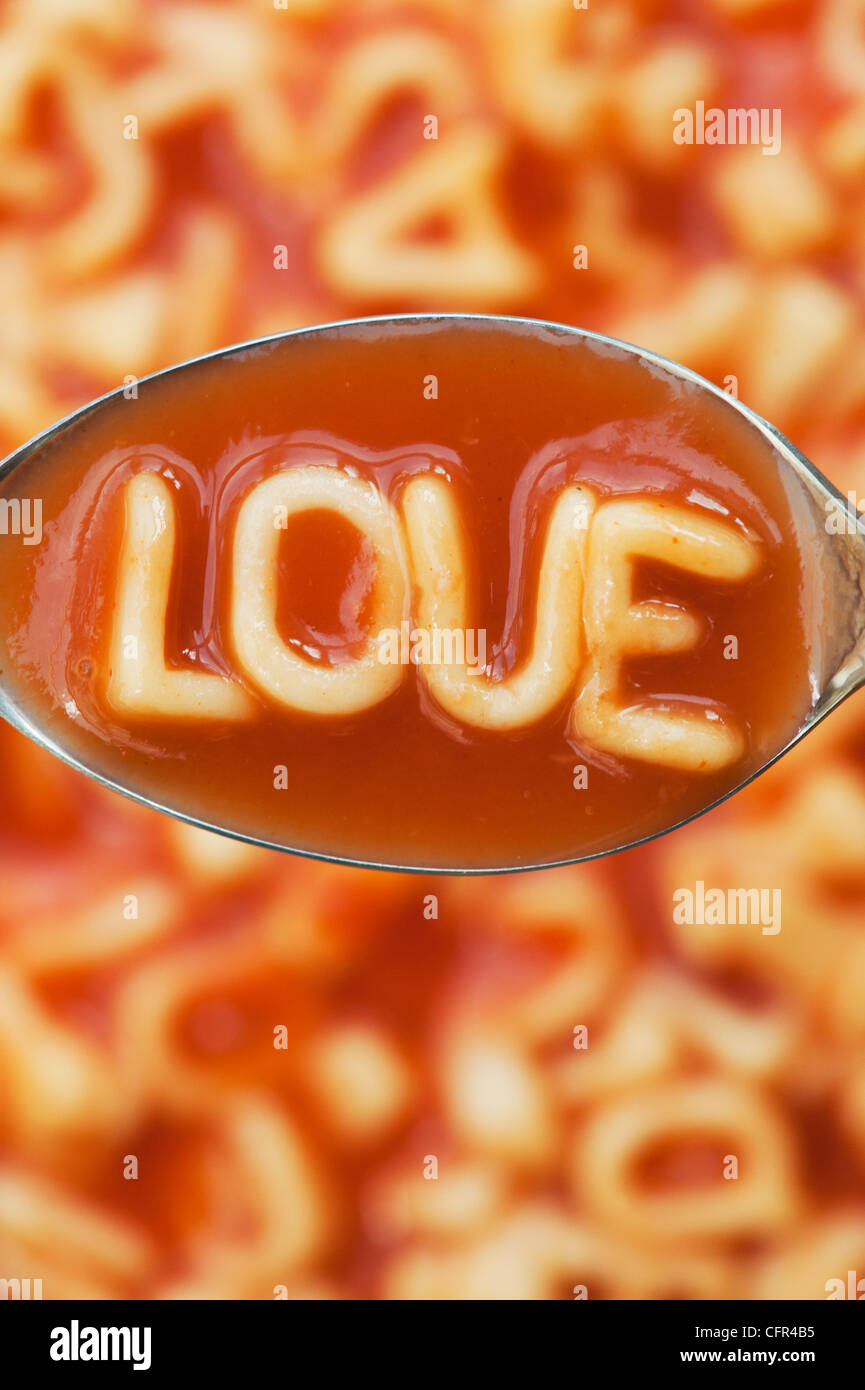 Alphabet spaghetti letters spelling LOVE Stock Photo - Alamy