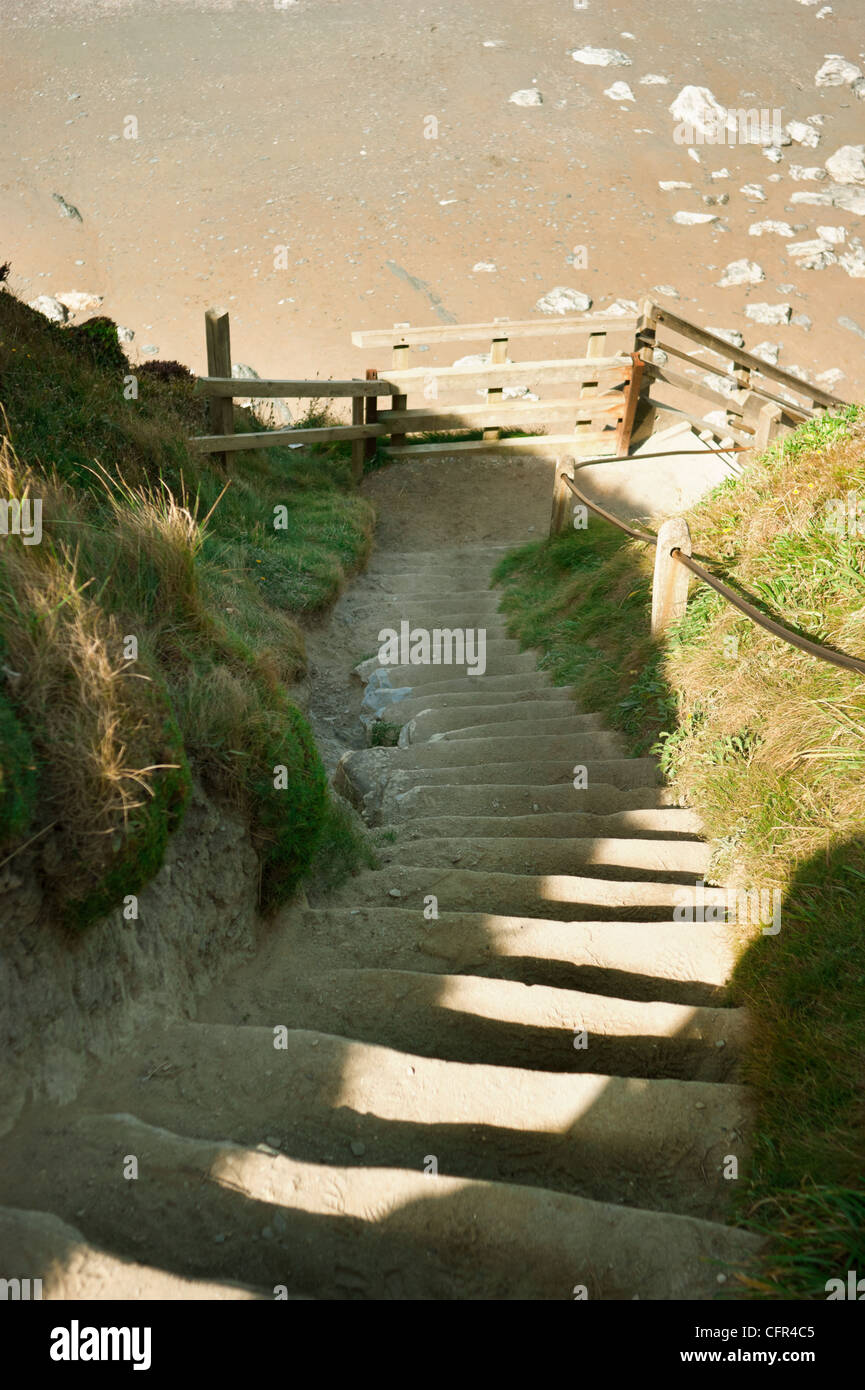 Stairs down to the beach at Rockham bay, Devon , England UK Stock Photo ...