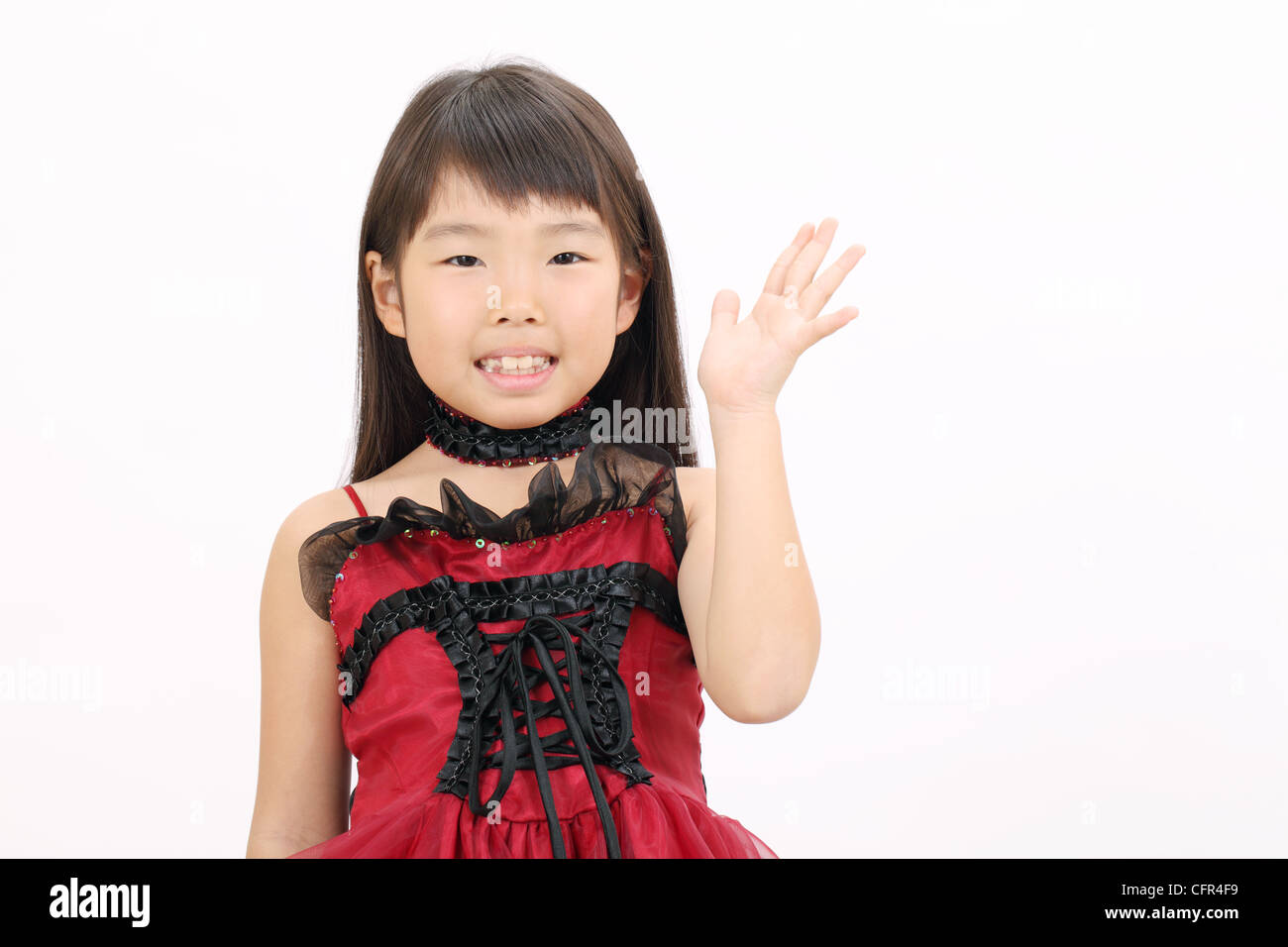 little asian girl rise hand showing blank sign Stock Photo - Alamy