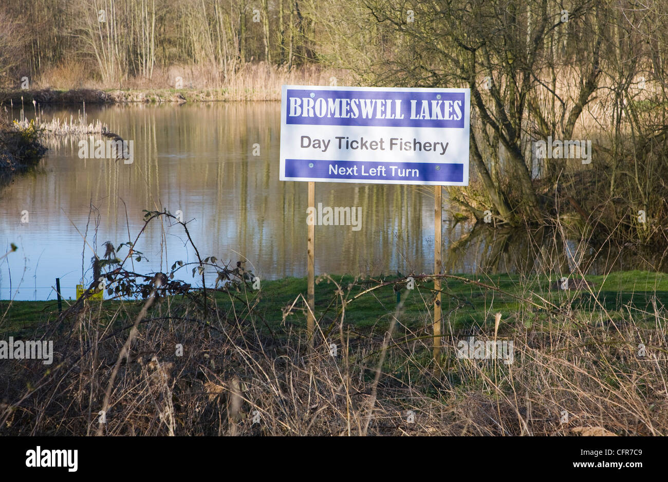 Day Ticket Fishery sign Bromeswell Lakes, Suffolk, England Stock Photo ...