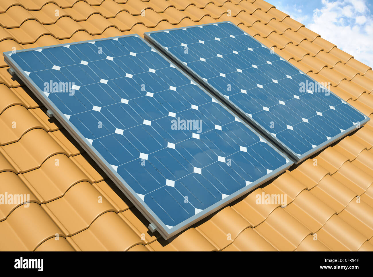 Solar panels on the roof. 3D render Stock Photo - Alamy