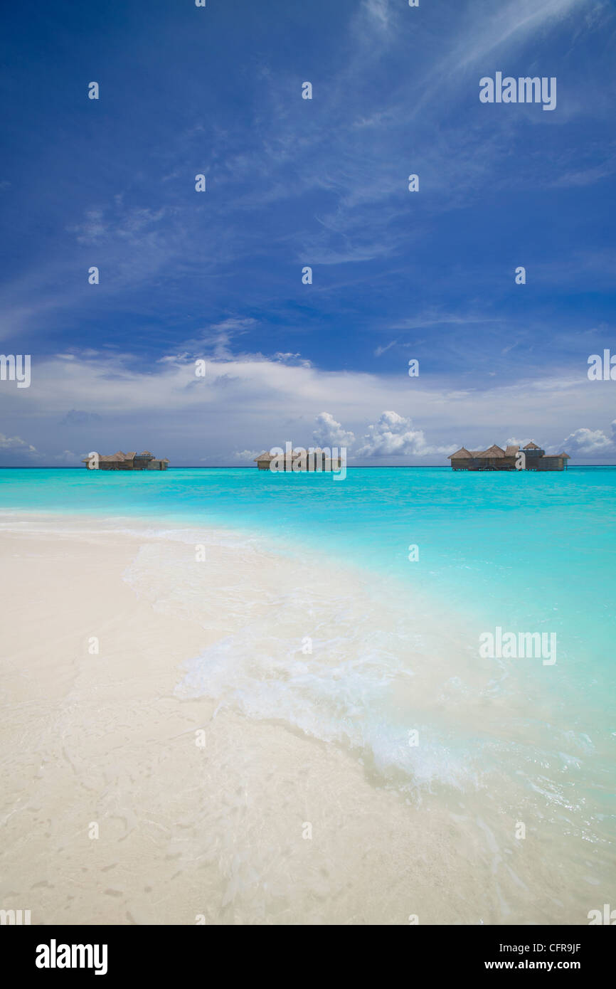 Water villas in lagoon, Maldives, Indian Ocean, Asia Stock Photo - Alamy