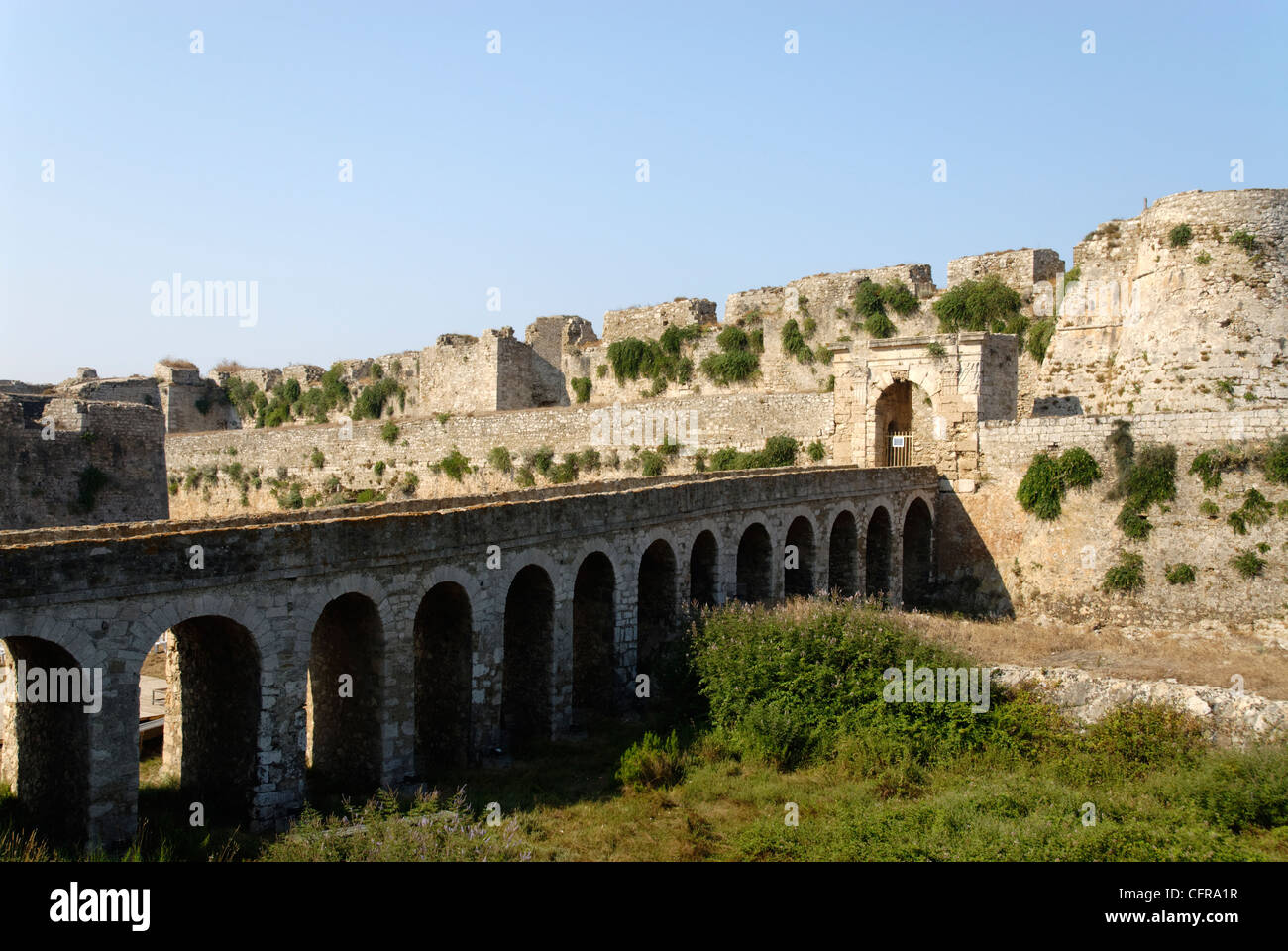 Methoni. Peloponnese. Greece. View of the attractive stone bridge that ...