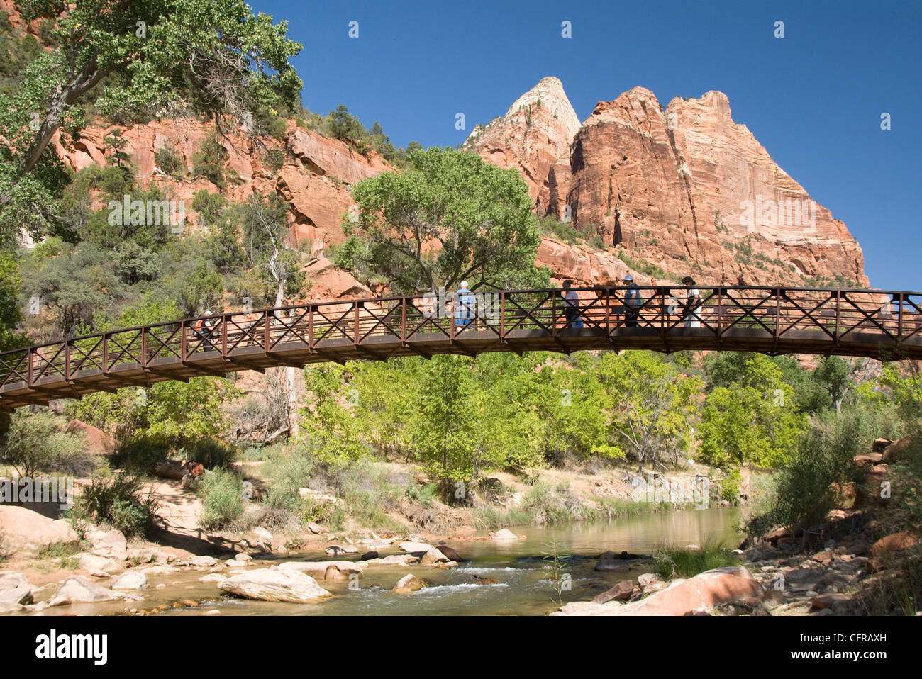The Virgin River, foot bridge to access the Emerald Pools, Zion ...