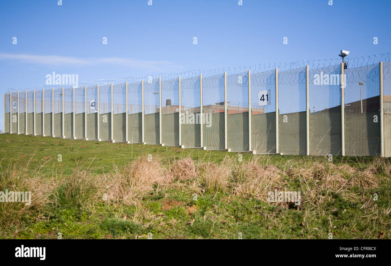 Perimeter prison fencing Warren Hill, Hollesley Bay, Suffolk, England ...