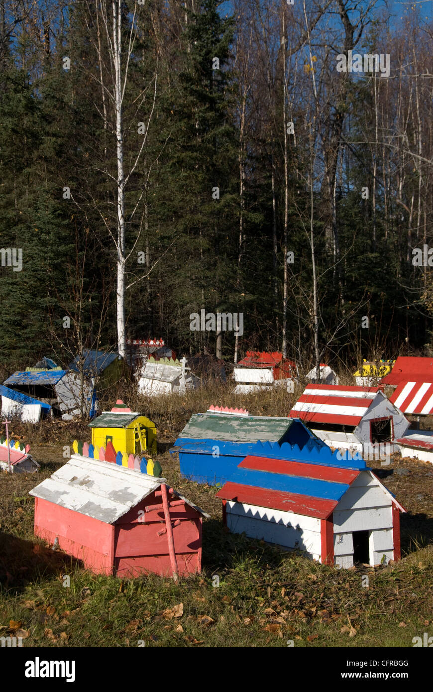 Athabaskan spirit houses in cemetery, Eklutna Historical Park, Eklutna ...