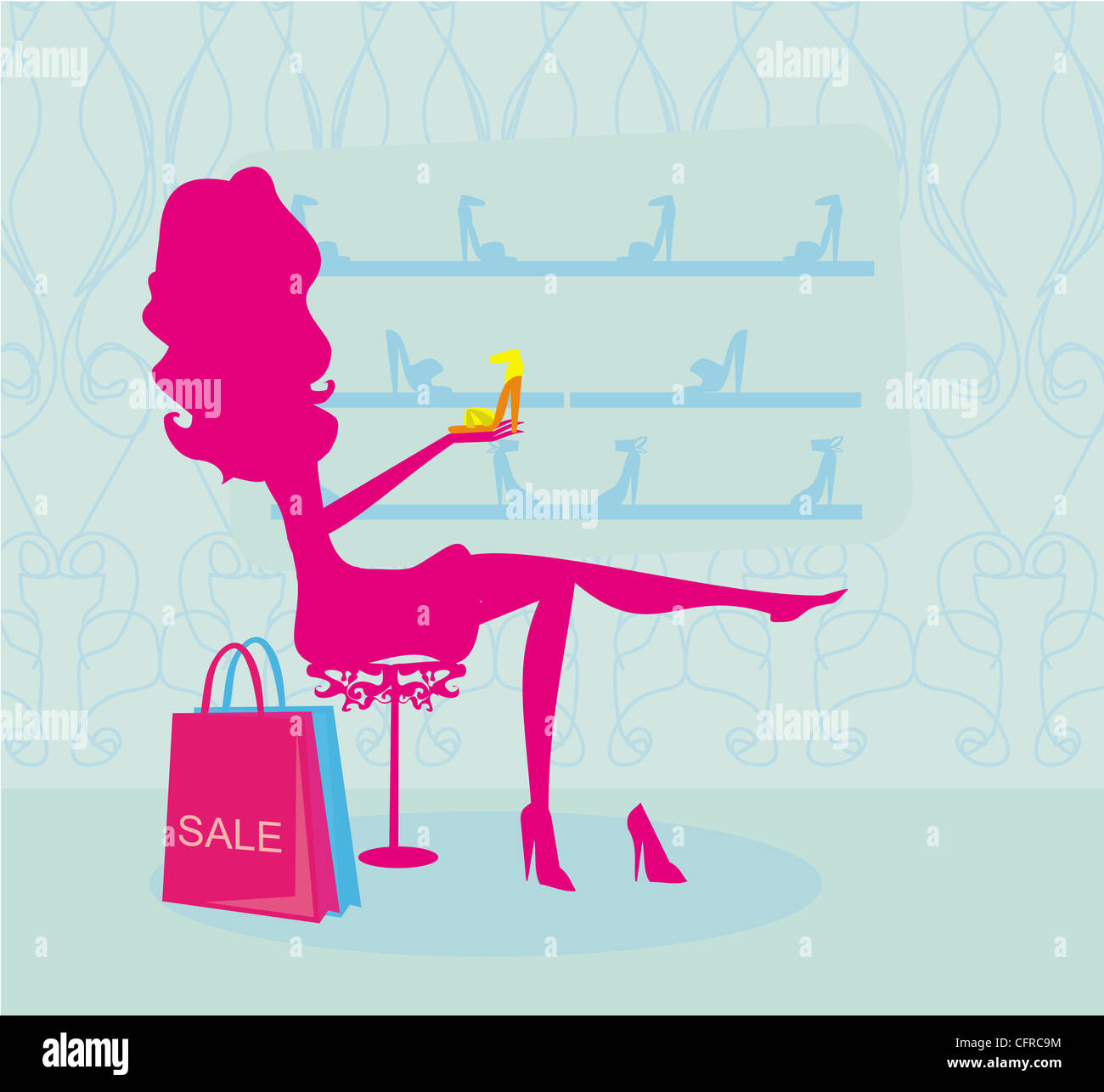 Fashion girl shopping in shoe shop Stock Photo - Alamy