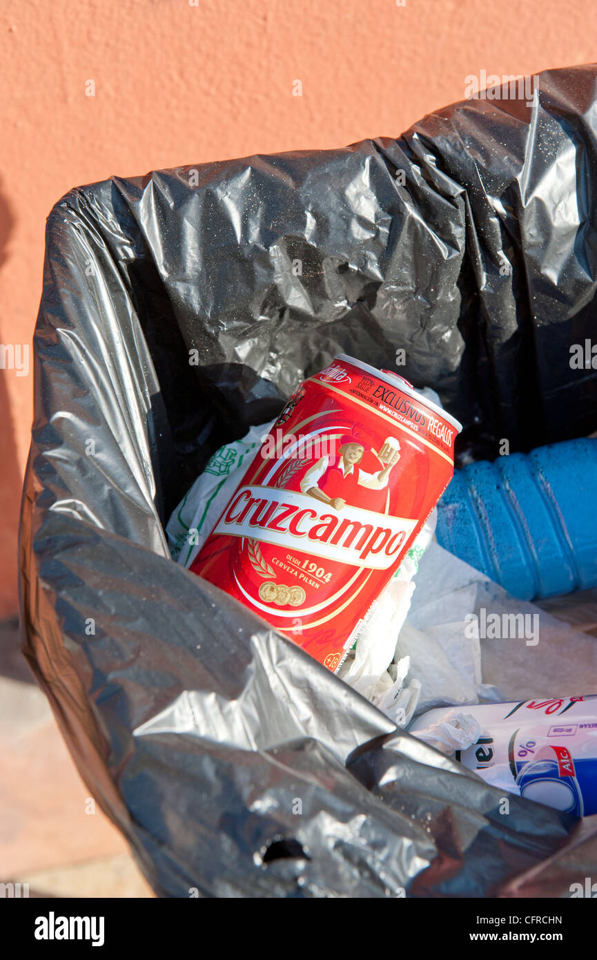Discarded empty Cruz Campo Beer Can in refuse bin Stock Photo - Alamy