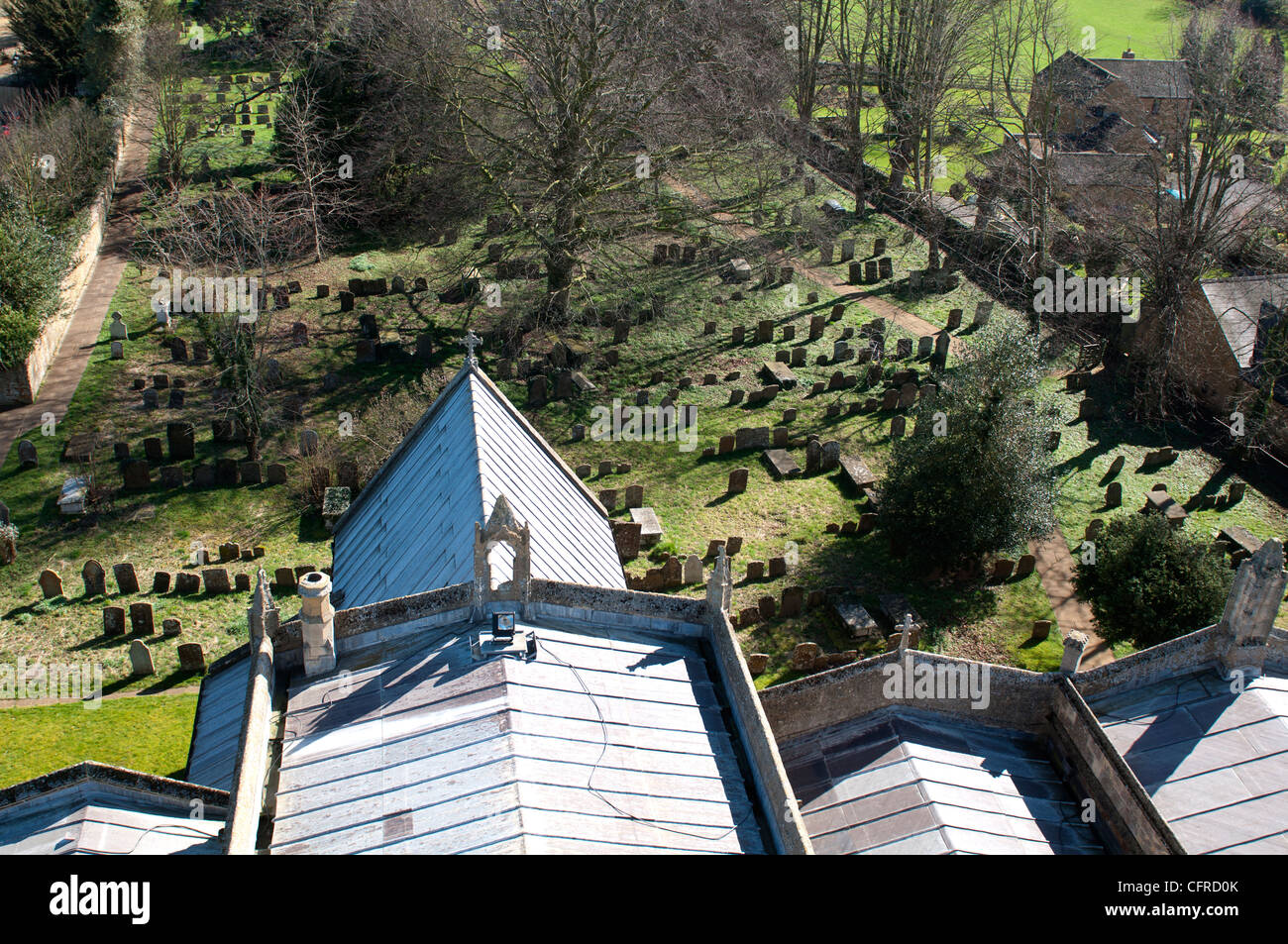 View from tower of St. Mary`s Church, Bloxham, Oxfordshire, England, UK ...