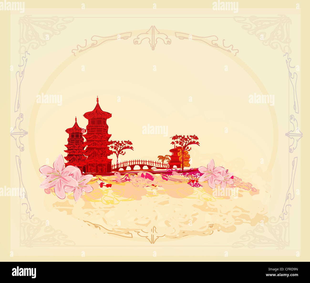 old paper with Asian Landscape Stock Photo - Alamy