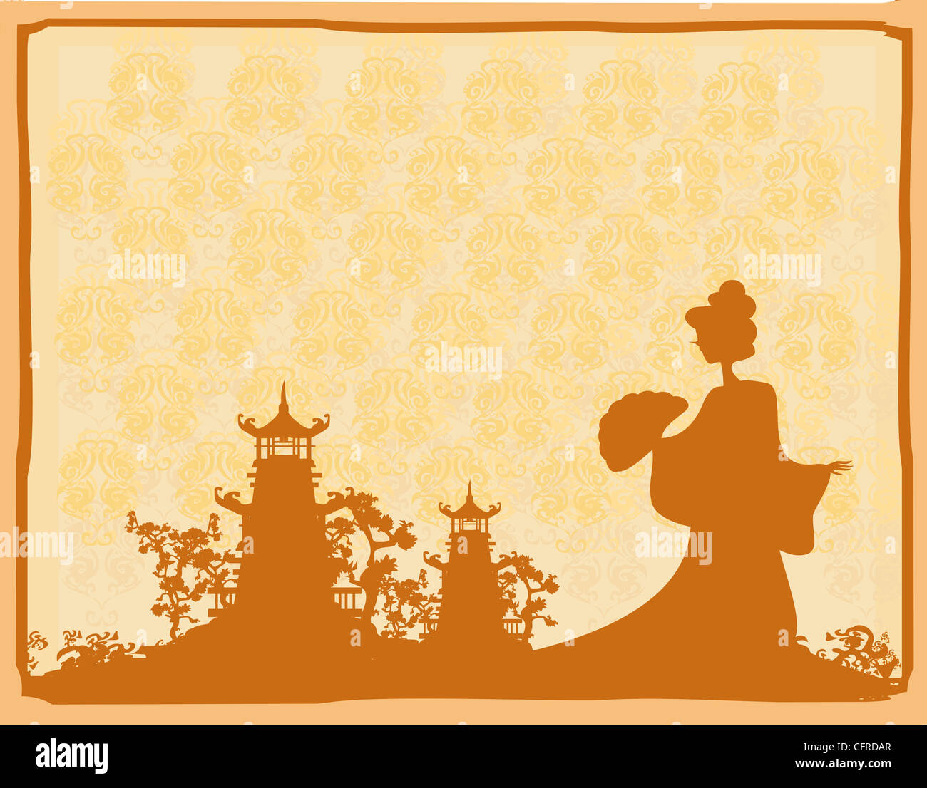 old paper with Asian Landscape Stock Photo - Alamy