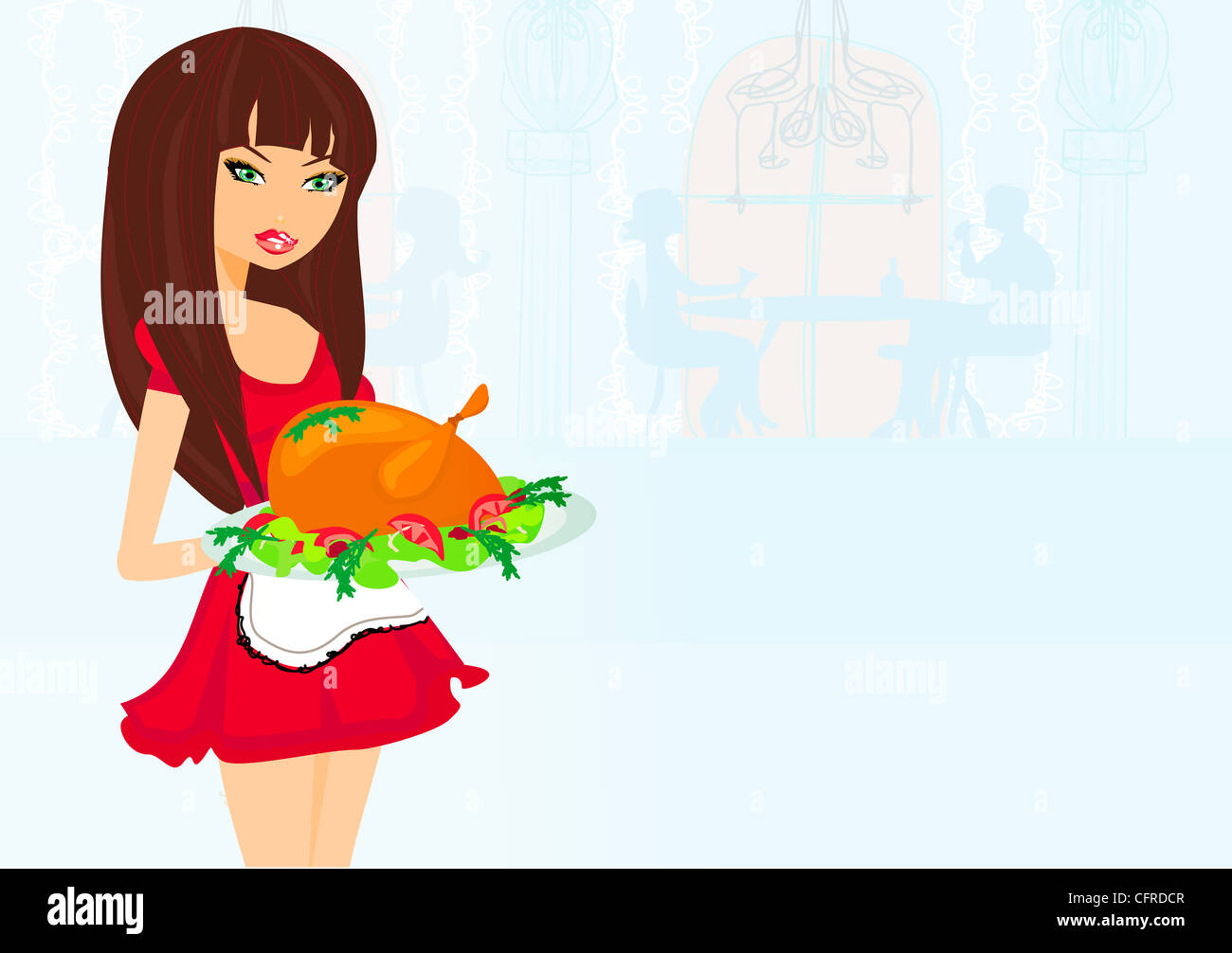 Beautiful Waitress serving a turkey Stock Photo - Alamy