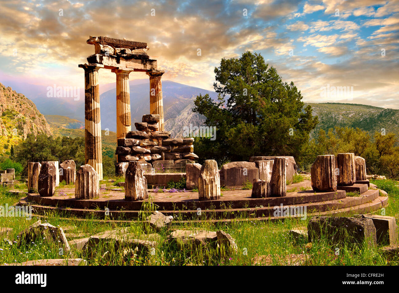 The Tholos at the sanctuary of Athena Pronaia, a circular building with ...