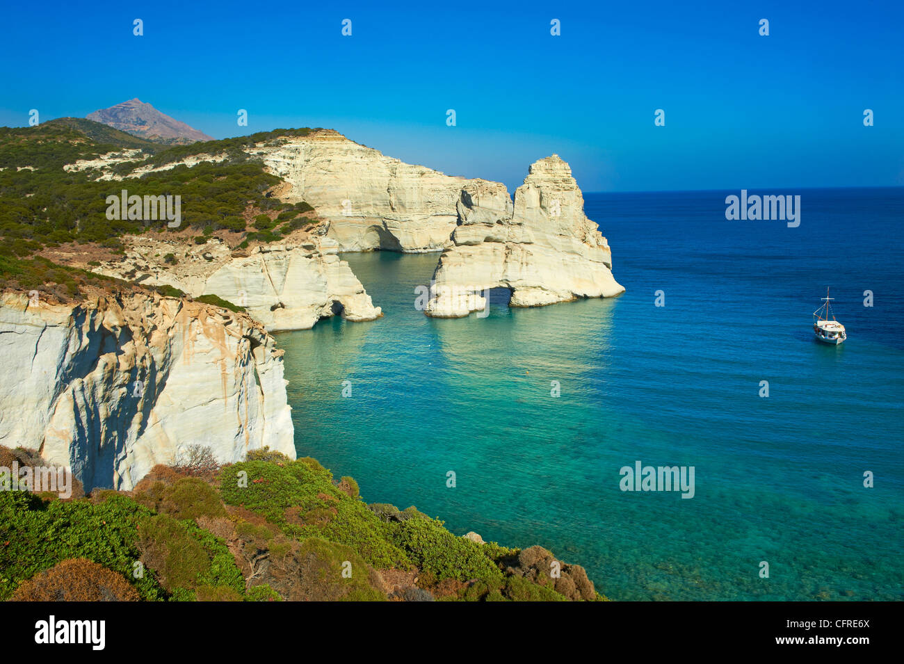 Kleftiko bay, white cliffs of Kleftiko, Milos, Cyclades Islands, Greek ...