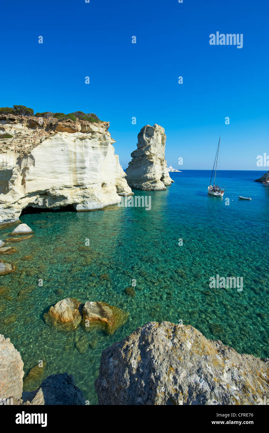 Kleftiko Bay, white cliffs of Kleftiko, Milos, Cyclades Islands, Greek ...