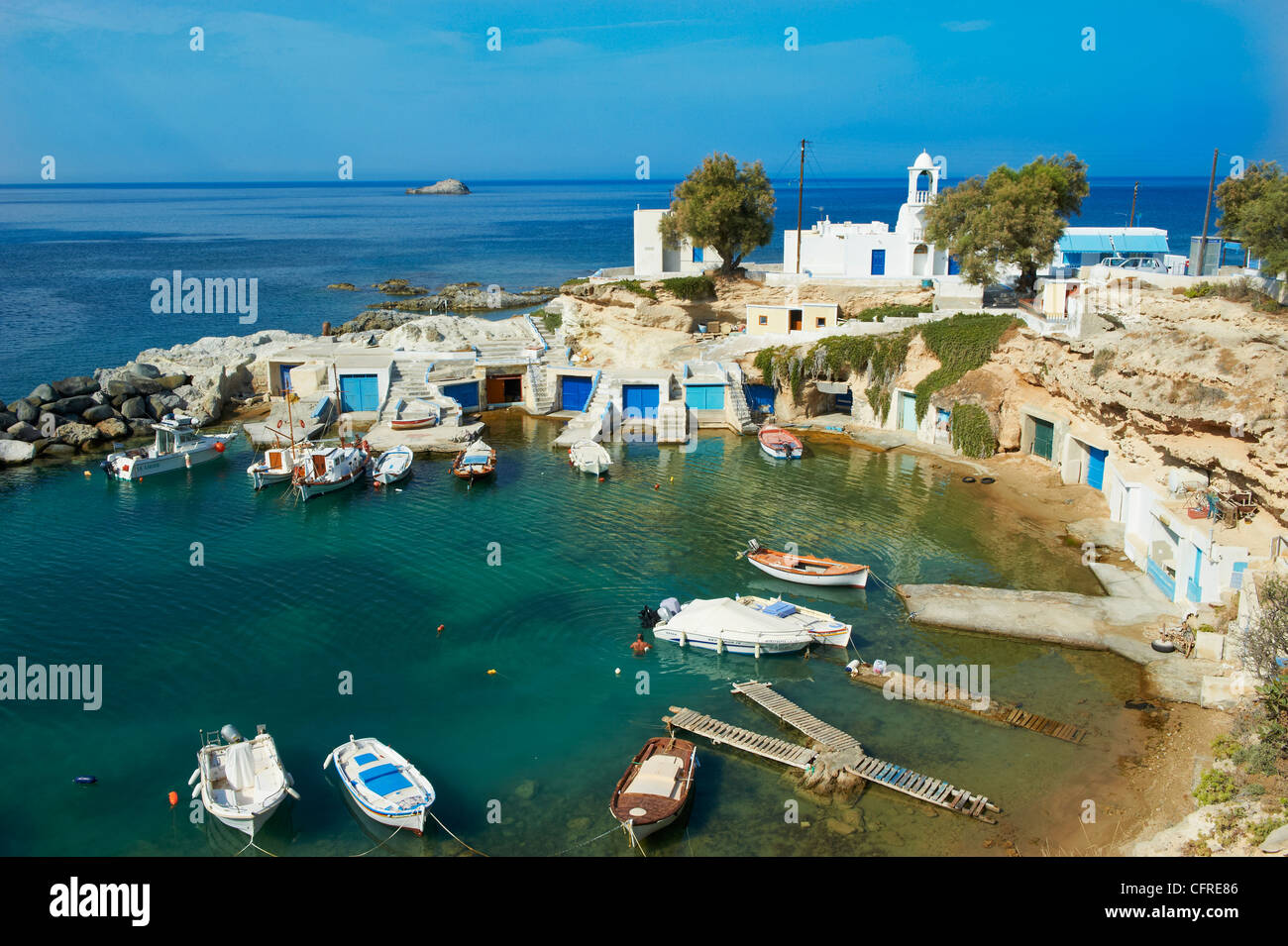 Fishing port and village of Mandrakia, Milos, Cyclades Islands, Greek ...
