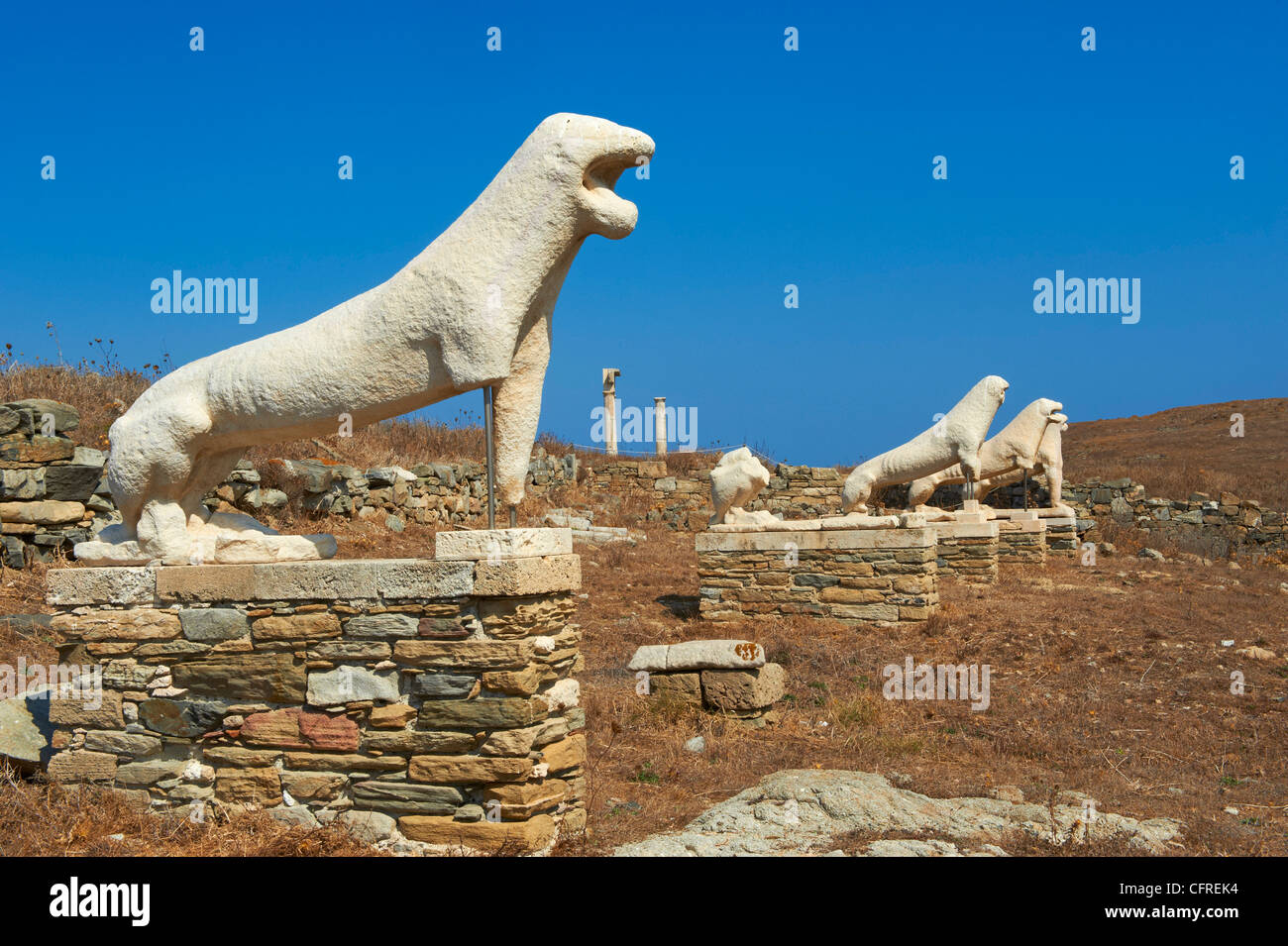 Statues on the Lion Terrace, Delos, UNESCO World Heritage Site ...
