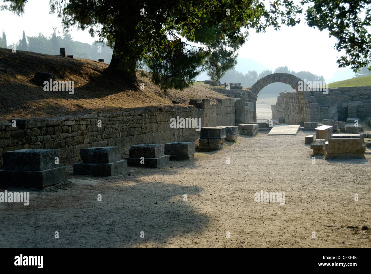 Olympia. Greece. Stone bases of the Zanes standing along the krepis of ...