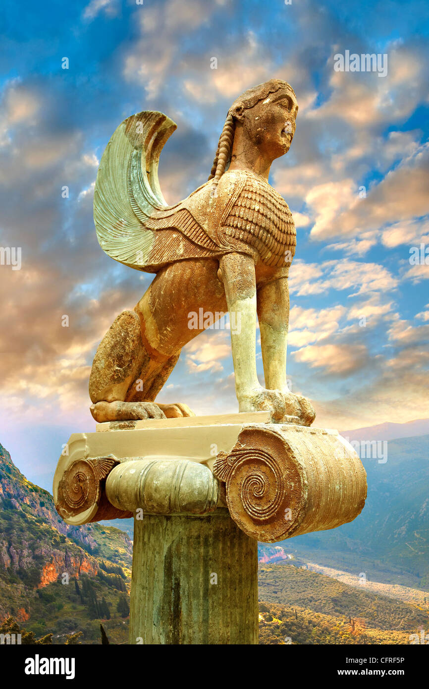 Large Sphinx of Naxos sitting on an Ionic column circa 560 B.C. Delphi ...