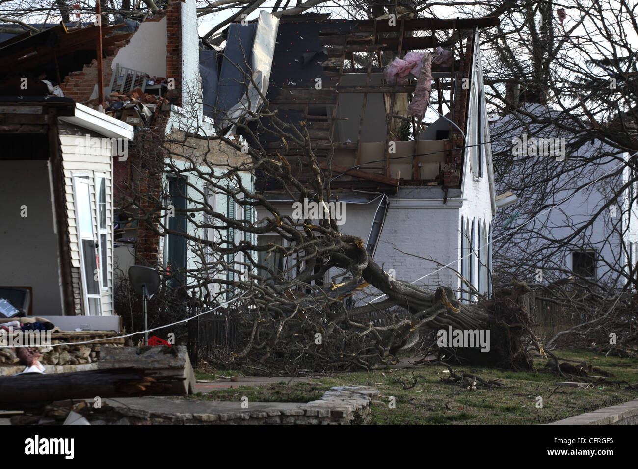 Tornado damage town Moscow Ohio debris clean up Stock Photo - Alamy