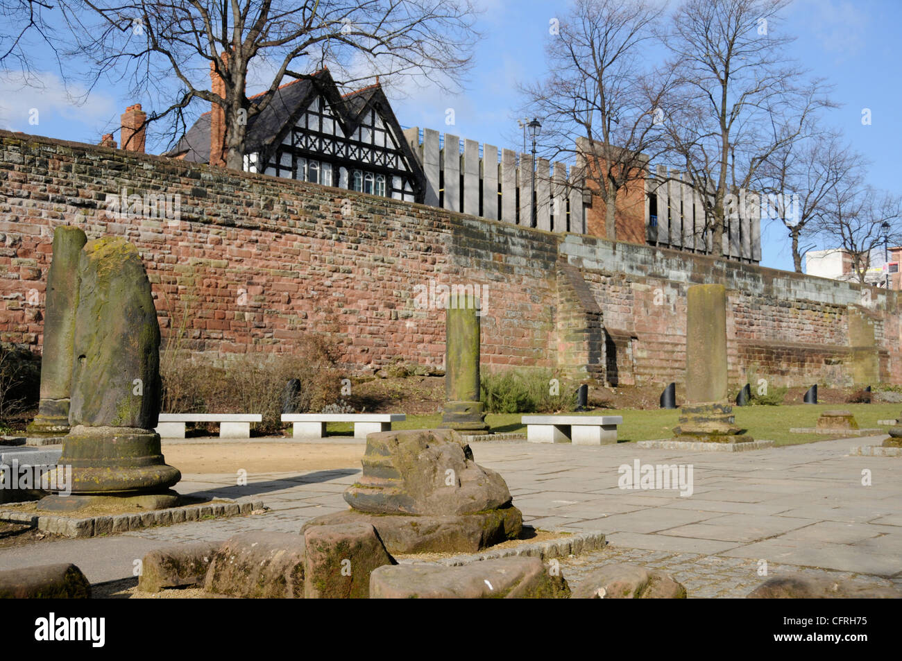 The roman garden in Chester with various stones and plinths Stock Photo ...
