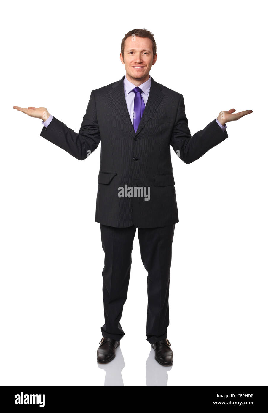 smiling businessman open arms on white Stock Photo - Alamy