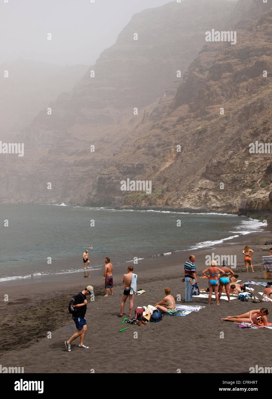 Black sand beach on santiago hi-res stock photography and images - Alamy