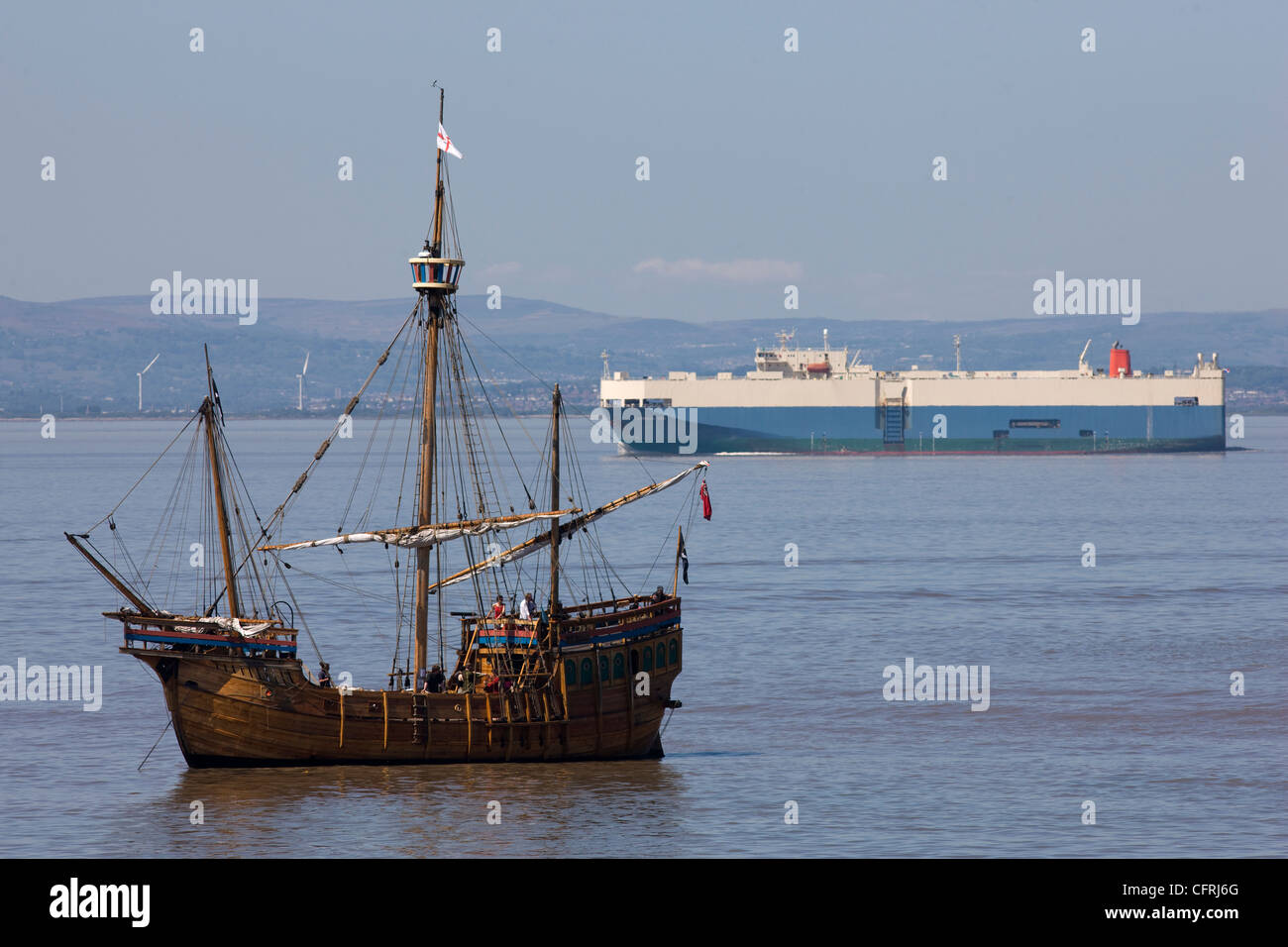 The Matthew in Clevedon, with large tanker ship in the background Stock ...