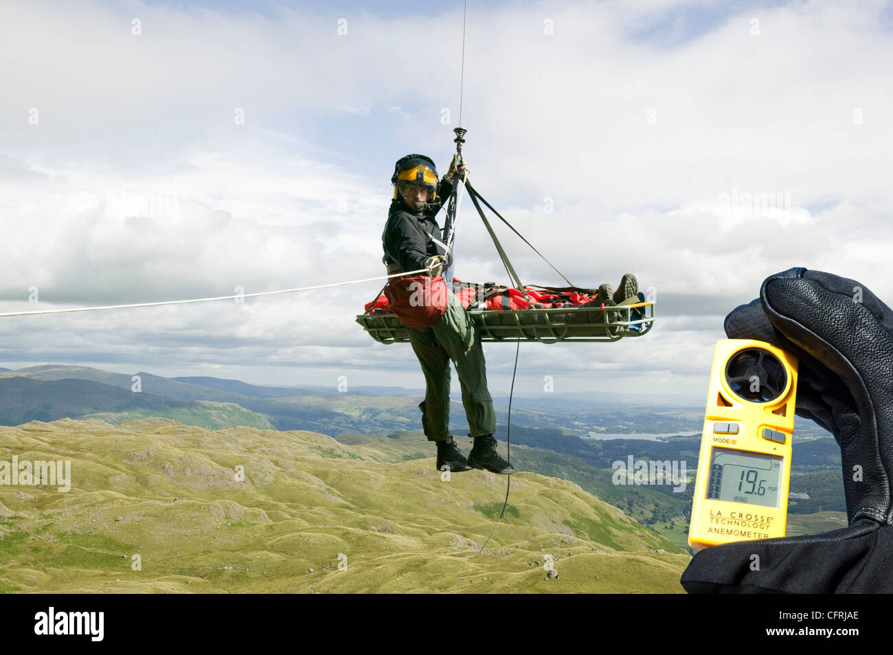an injured climber with a dislocated shoulder is winched off Jacks Rake ...