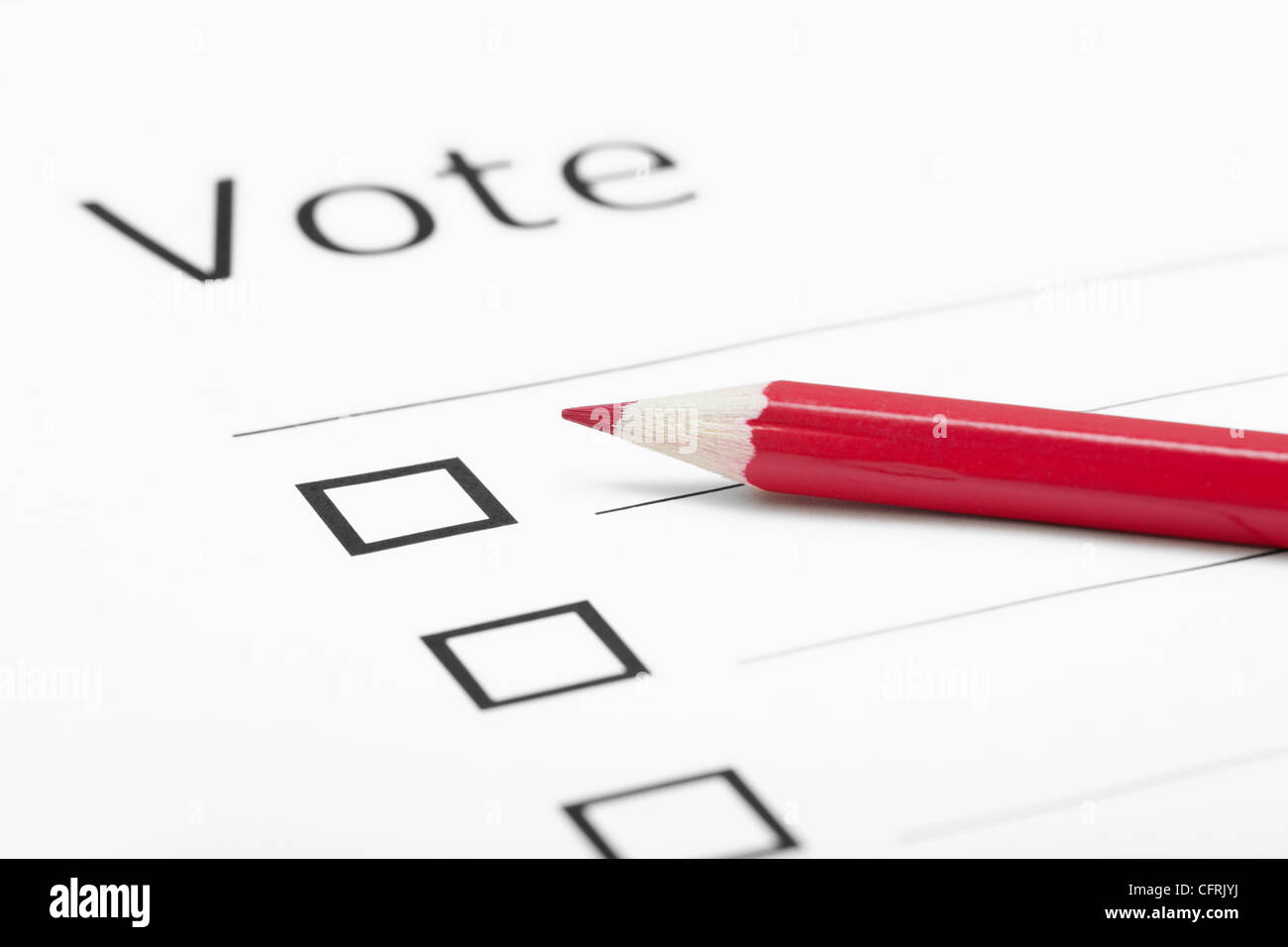 Voting bulletin with red pencil. Close-up photo with shallow depth of ...