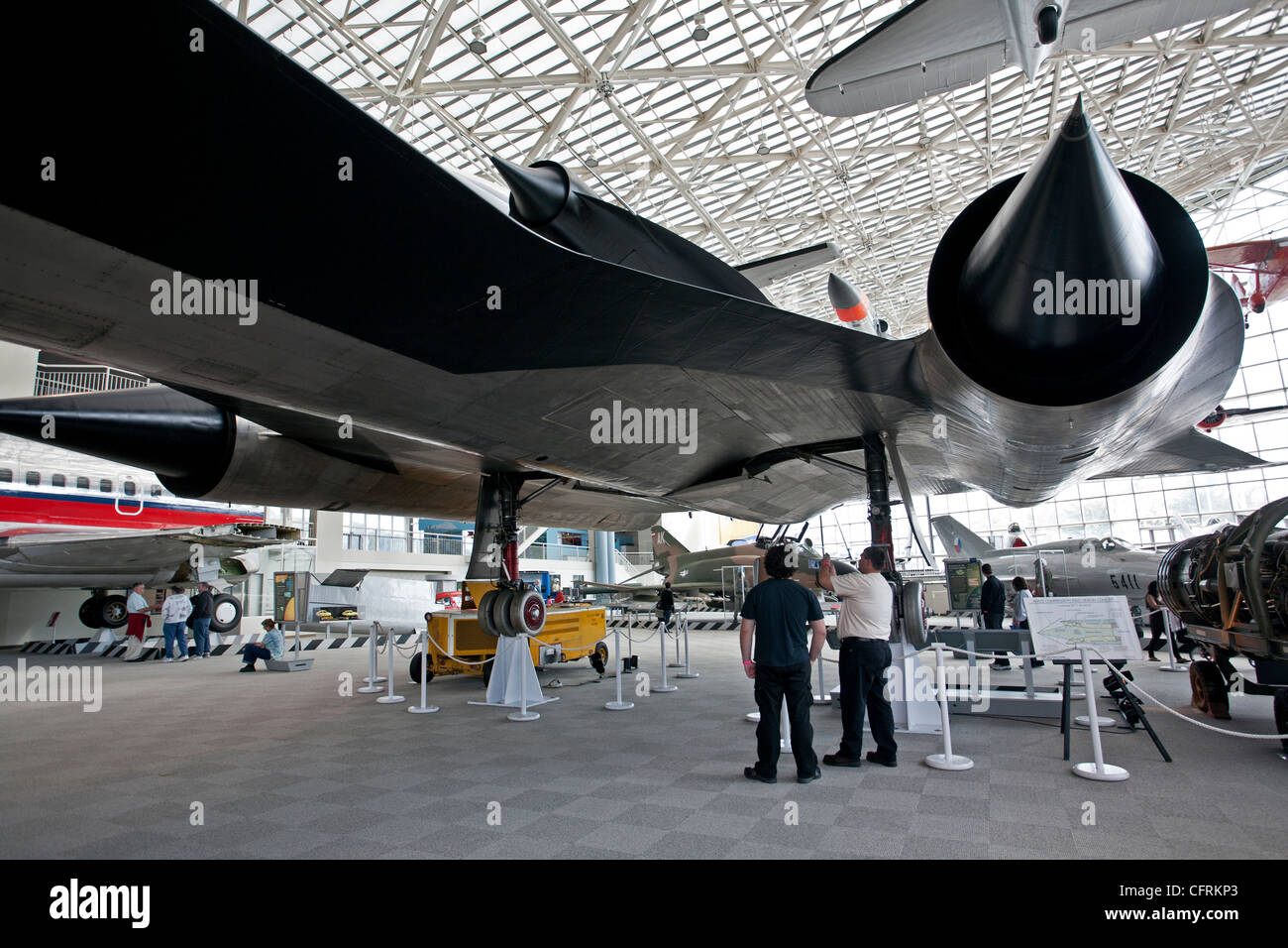 Visitors looking at the Lockheed Blackbird M-21 fighter (1963). The ...