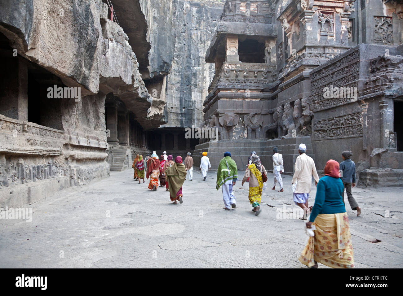 India tourists visiting the Kailasanatha Temple. Ellora Caves ...