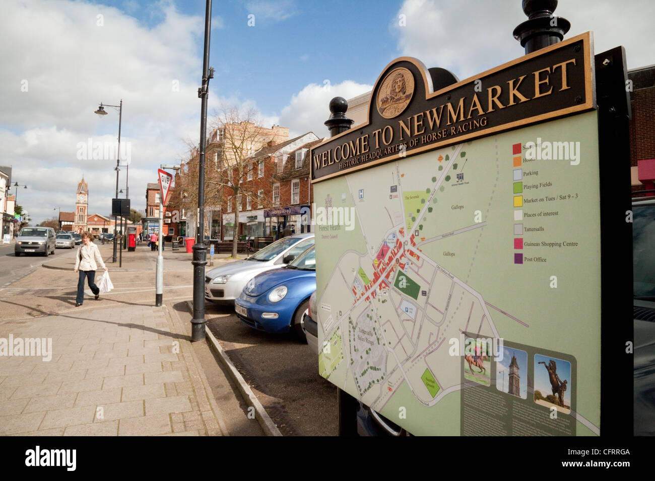 Welcome to Newmarket information sign, Newmarket High St, Suffolk UK ...