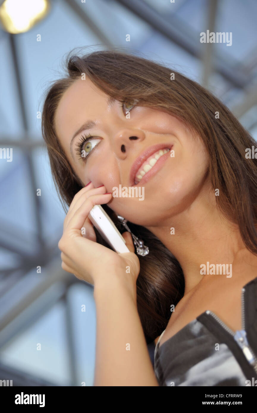 beauty, model, woman, cell, phone, call, blue eyes, sky, makeup, make ...