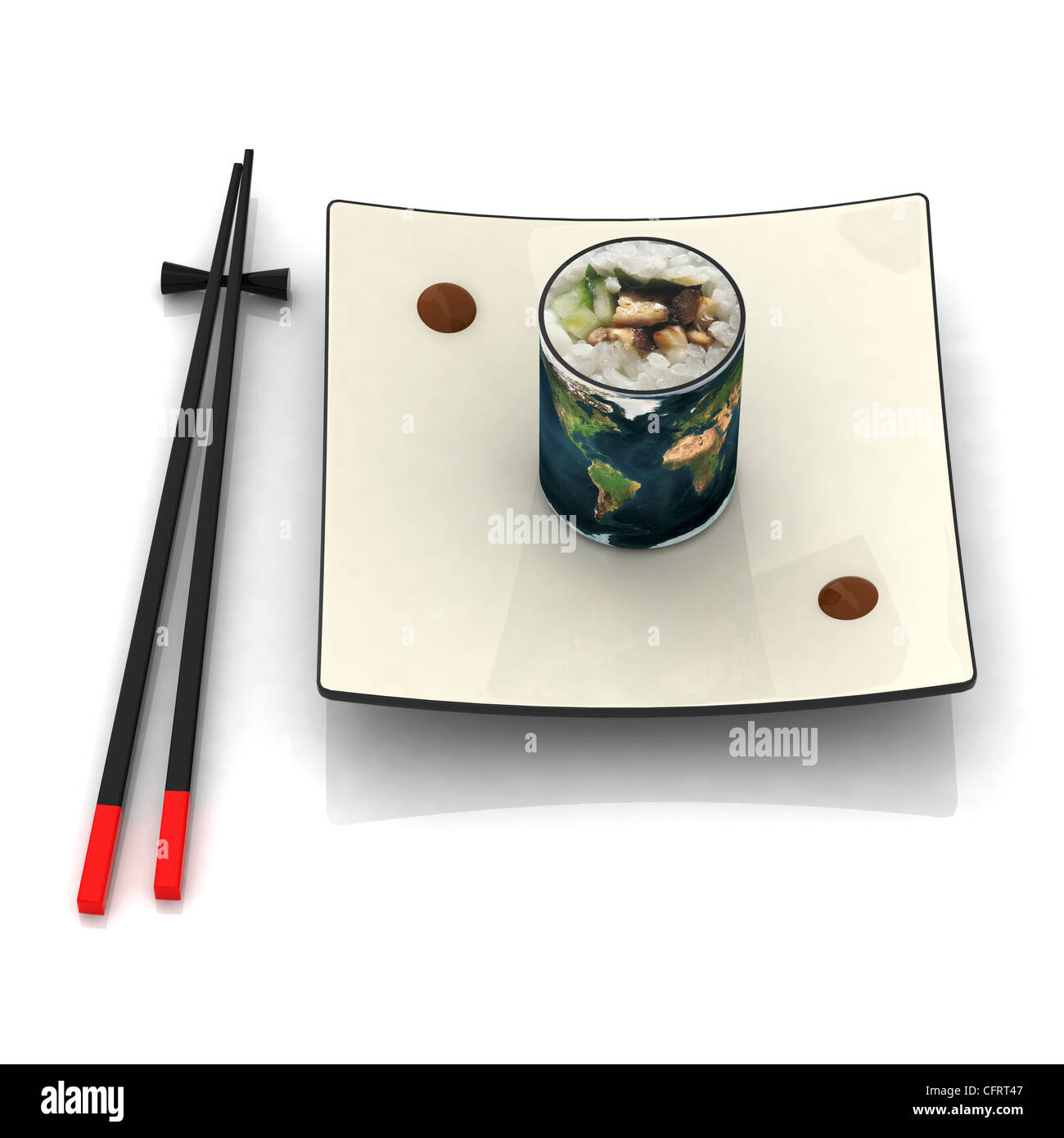 plate of sushi with earth map 3d illustration Stock Photo - Alamy