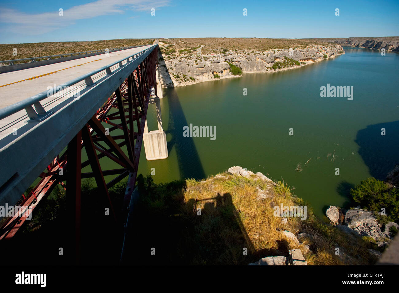 North America, USA, Texas,Pecos River Highway 90 bridge looking ...
