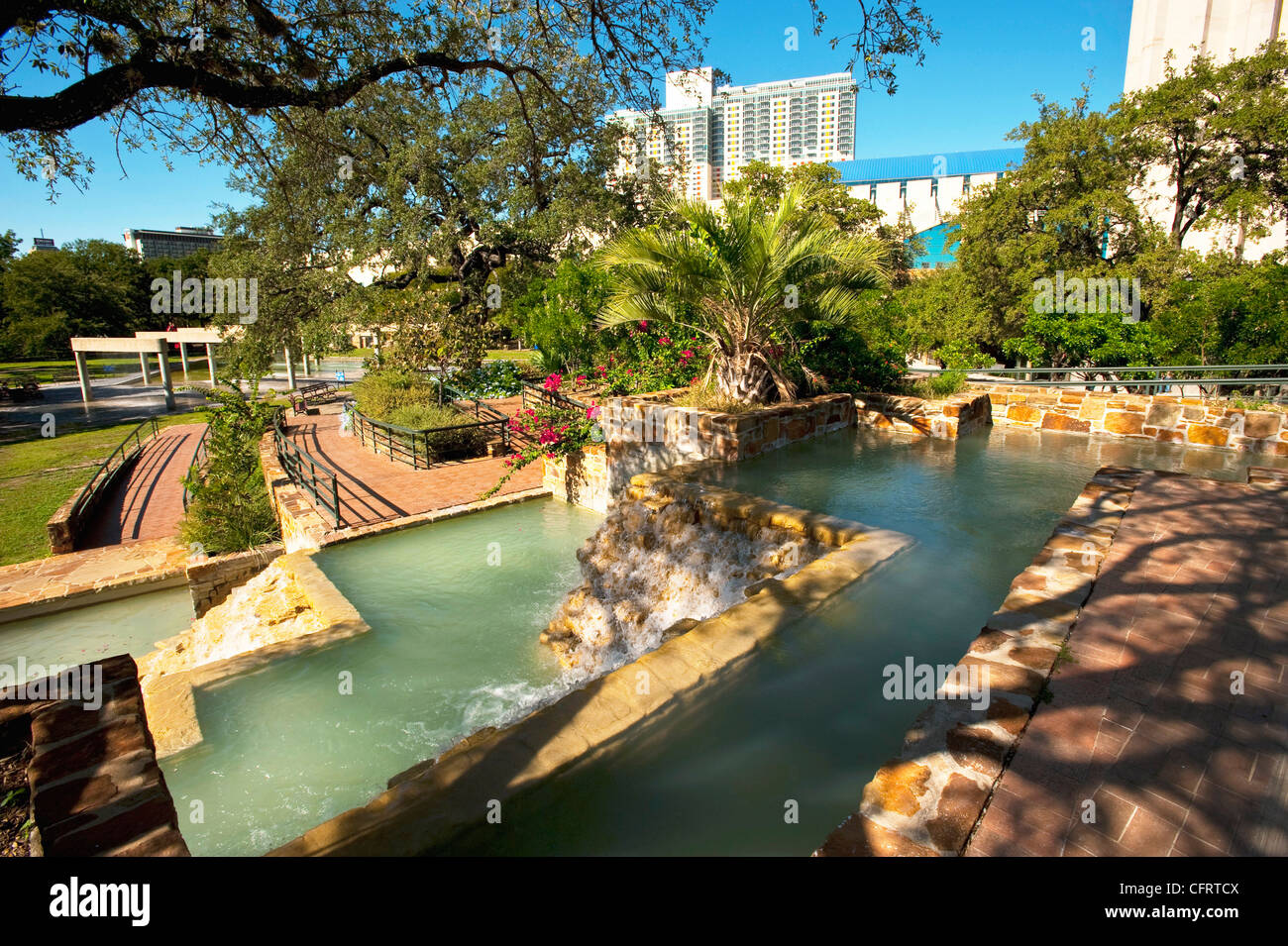 USA, Texas, San Antonio, HemisFair Park, Garden Pools, Walking Trails ...